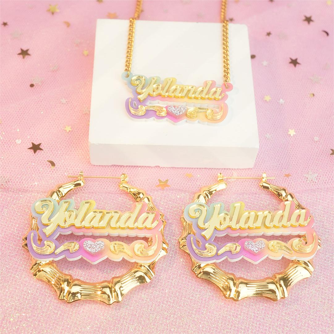Personalized Colorful Acrylic Name Necklace and Earrings Set Cute ...