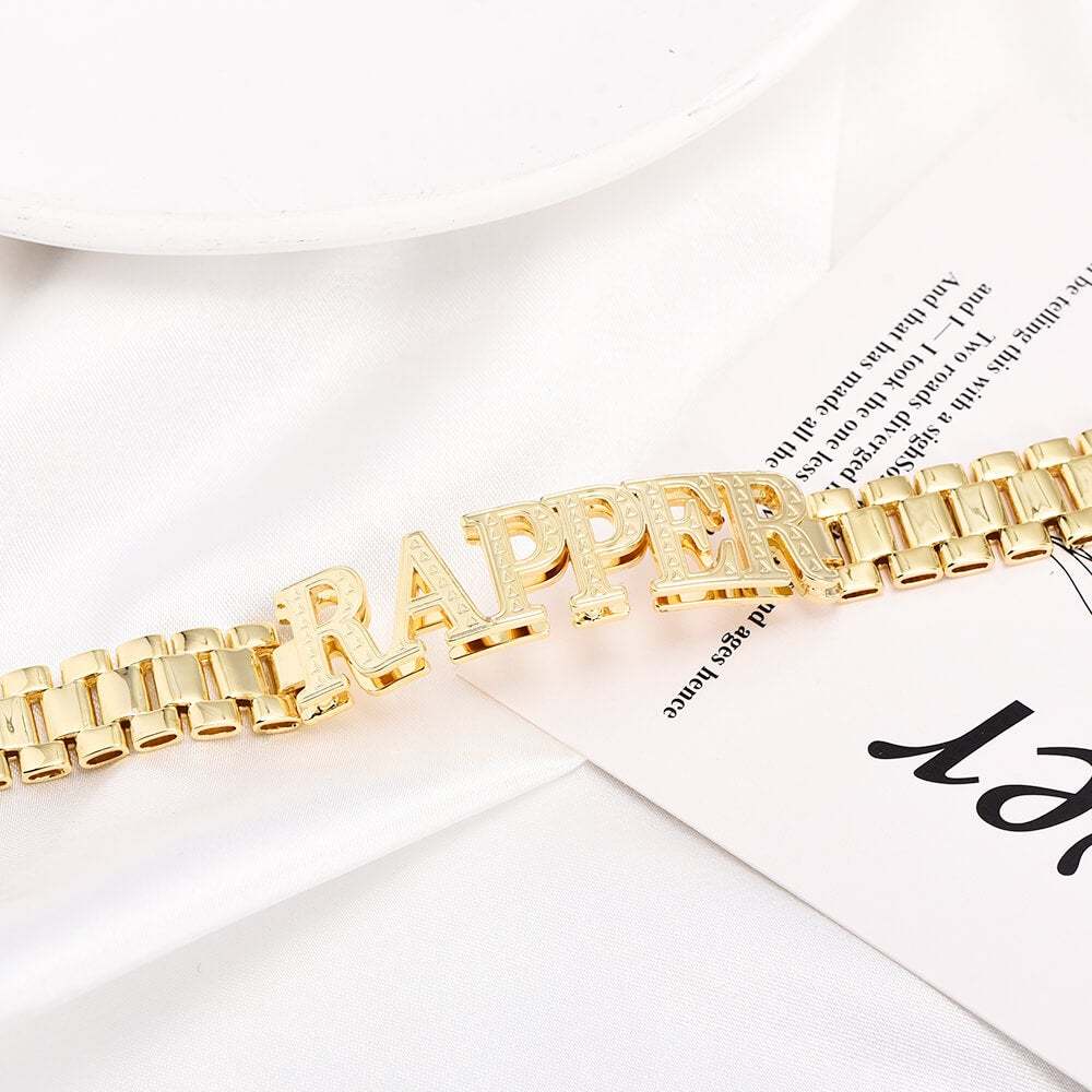 12mm Watch Band Chain Double Layer Personalized Custom Gold Plated Name ...