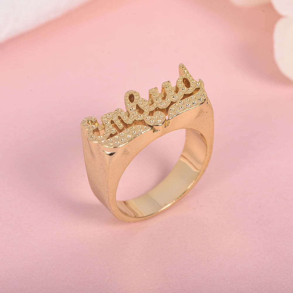 Personalized Script Name Ring with Heart Custom Carved Nameplate Ring