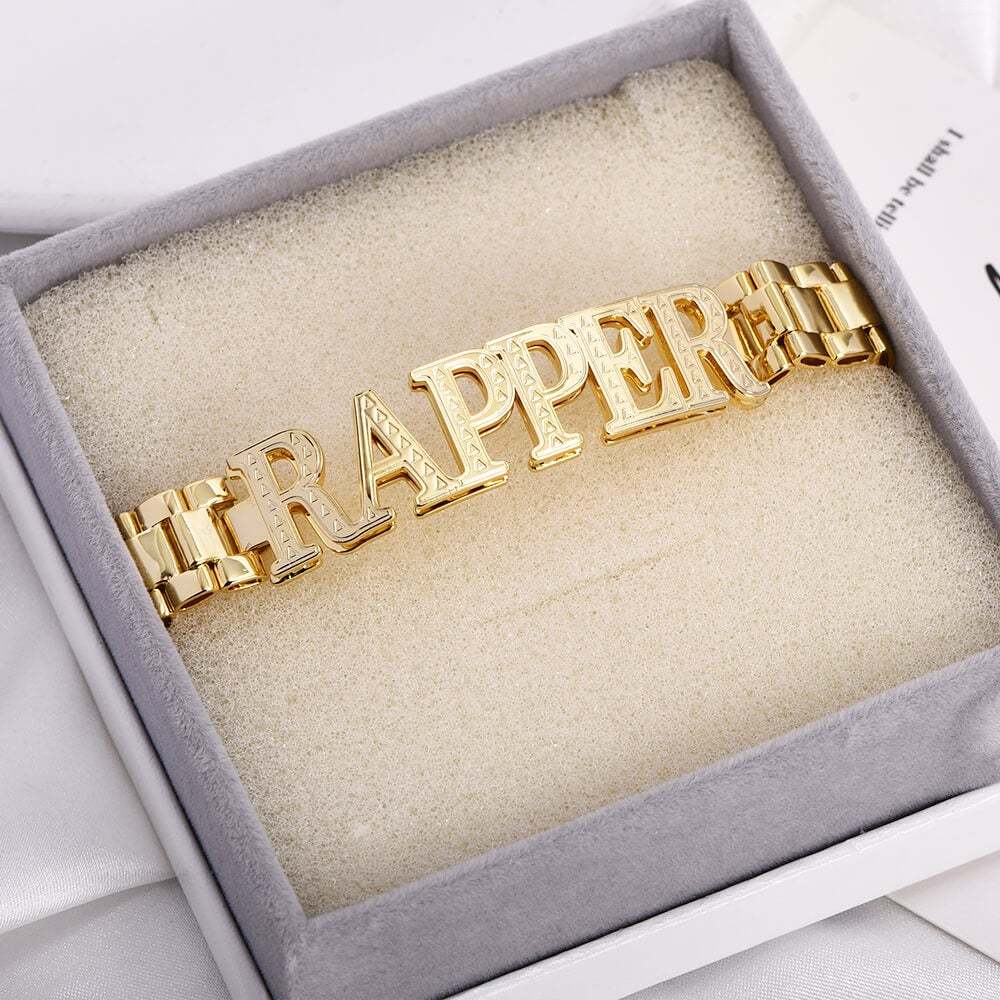 12mm Watch Band Chain Double Layer Personalized Custom Gold Plated Name ...