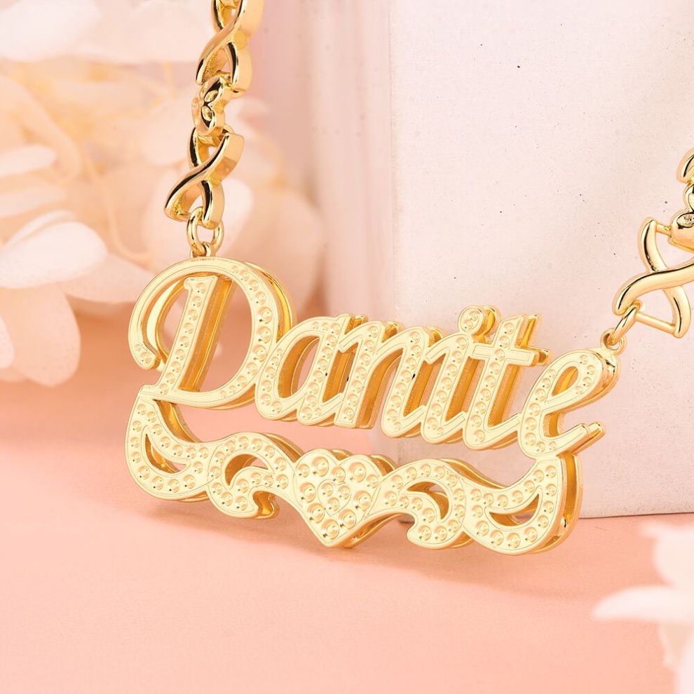 Double Layer Heart Nameplate Pendant Personalized Custom Gold Plated N ...