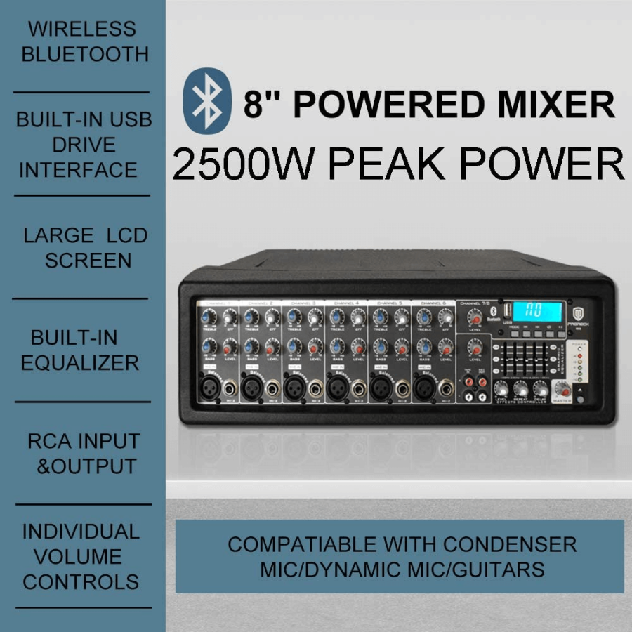 PRORECK MX15 | 8 Channel Bluetooth Powered PA System Mixer - PRORECK