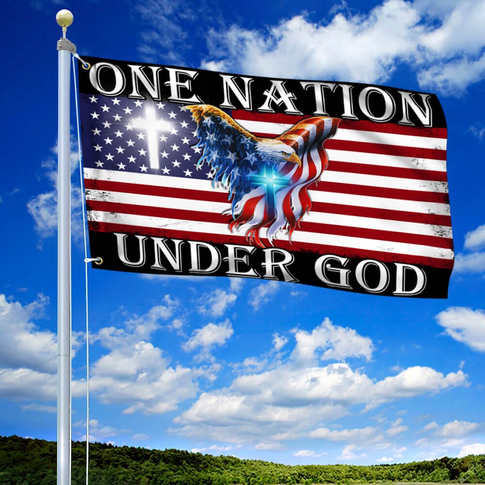 One Nation Under God American Eagle Grommet Flag