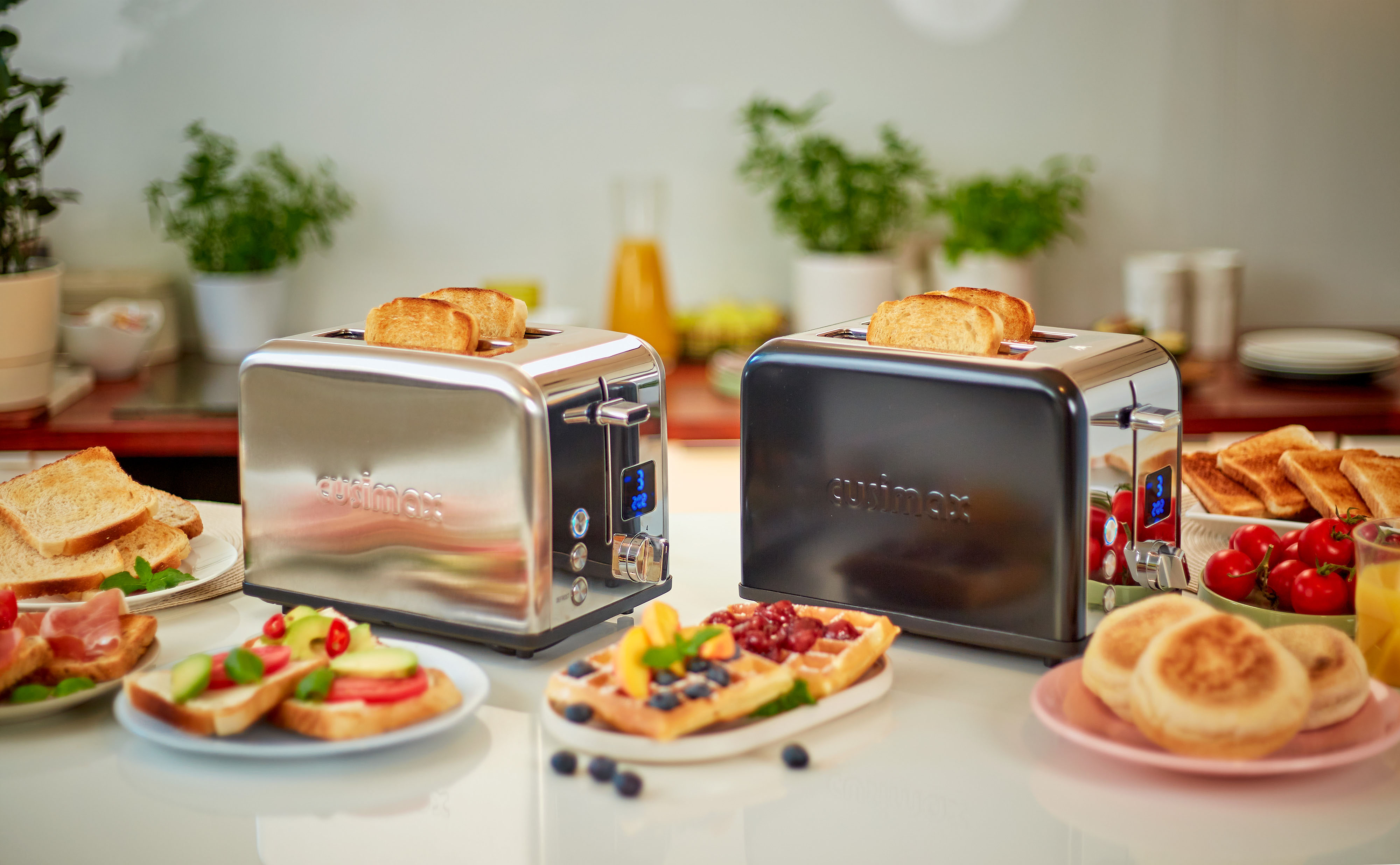 Cusimax 2 Slice Silver Stainless Steel Toaster With Large LED Display ...