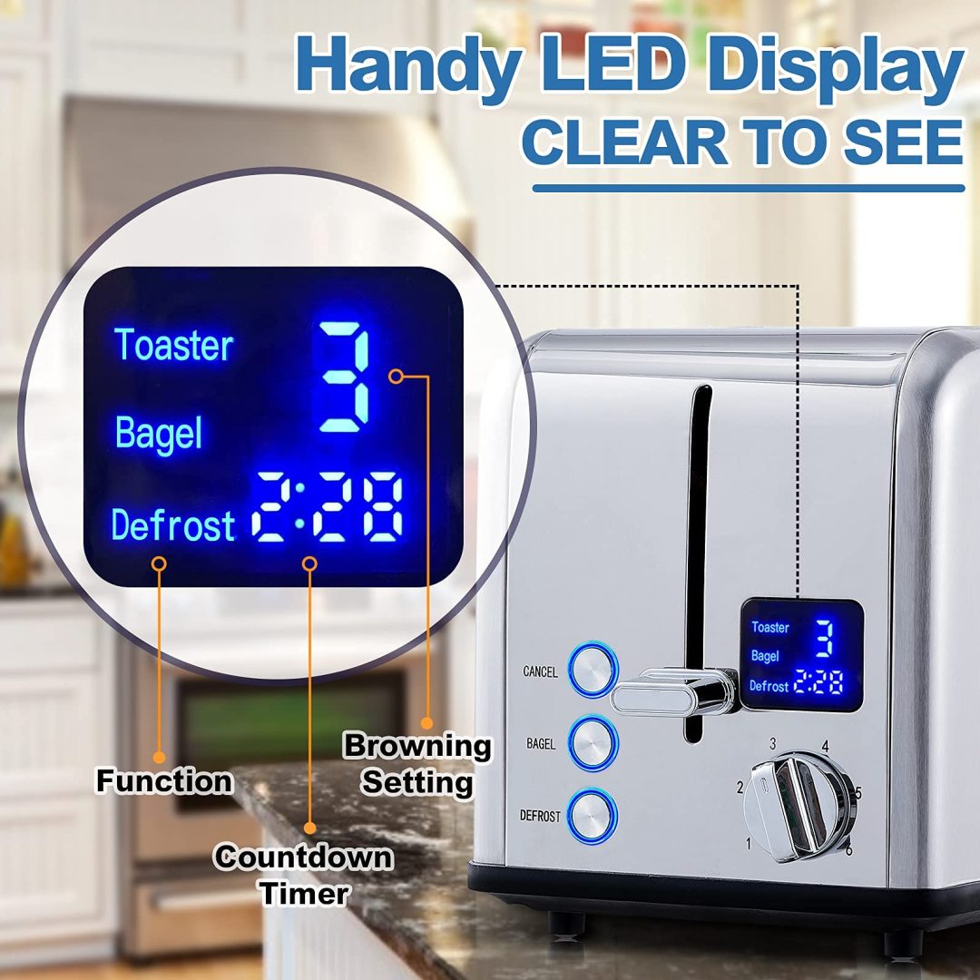 Cusimax 2 Slice Silver Stainless Steel Toaster With Large LED Display ...