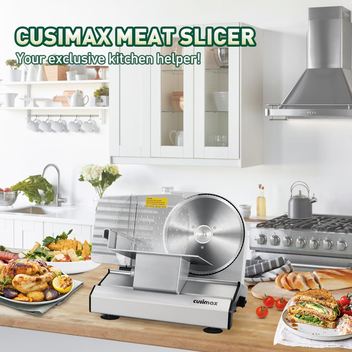 Cusimax Electric Deli Meat Cheese Food Slicer With Removable Food Carr