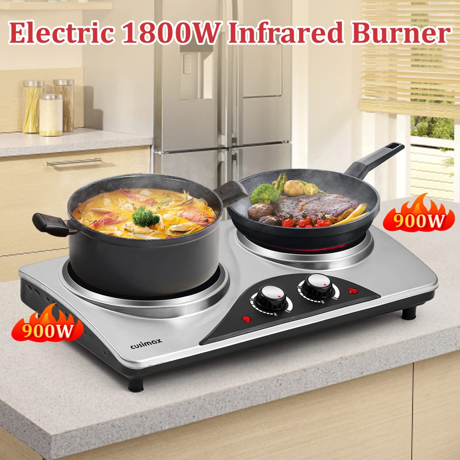 Cusimax 1800W Ceramic Hot Plate Cooktop,Electric Stove Double Burner ...
