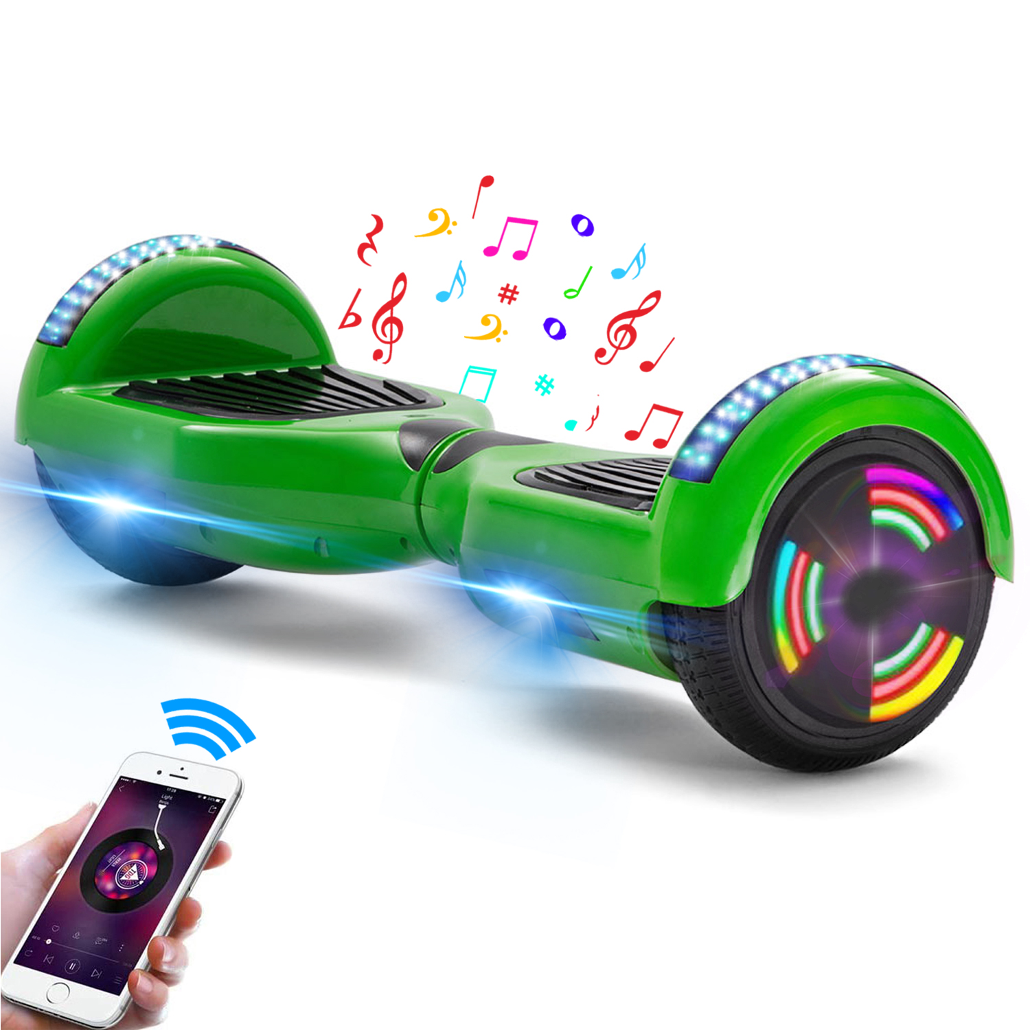 Kids Green Hoverboard with Bluetooth, Music Speaker and Rainbow LED Li