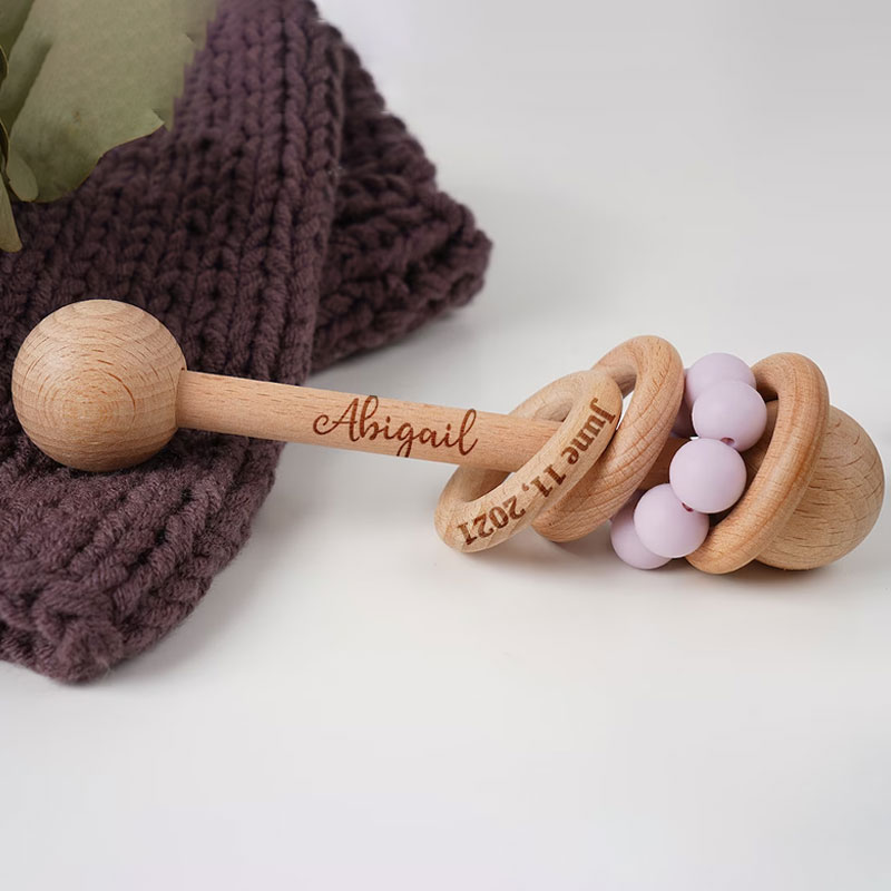 Personalized Wooden Rattle With Baby Name And Dob Baby Shower Gift