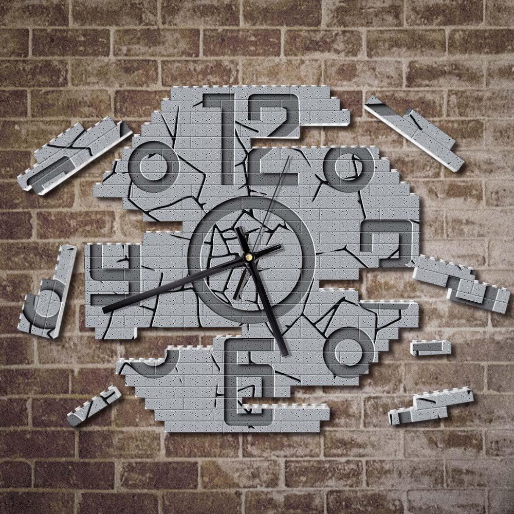 Artistic Building Block Wall Clock Fun Puzzle Decoration