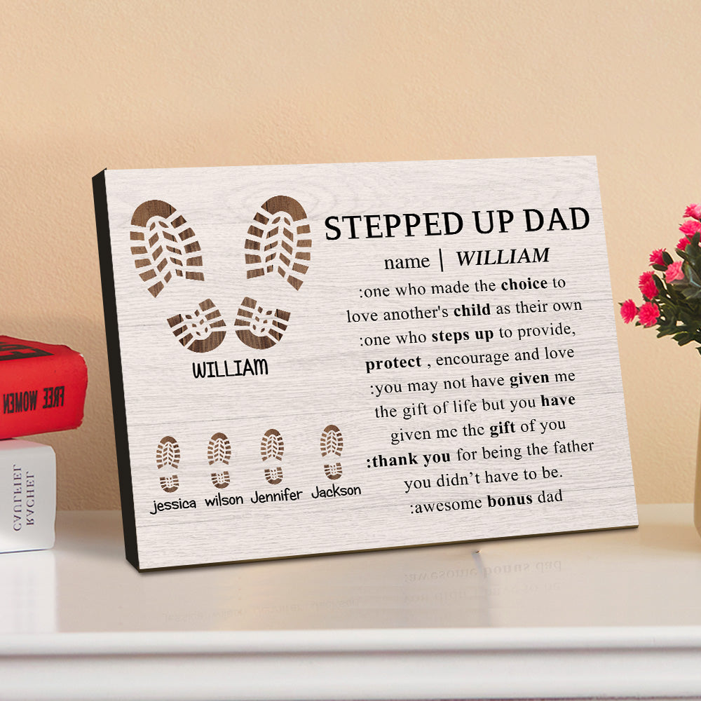 Personalized Footprint Picture Frame Custom Stepped Up Dad Sign Father