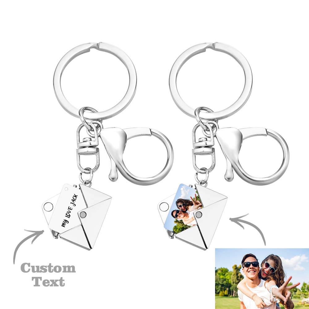 Custom Photo Keychain Mail Envelope Picture Key Ring Locket Gifts