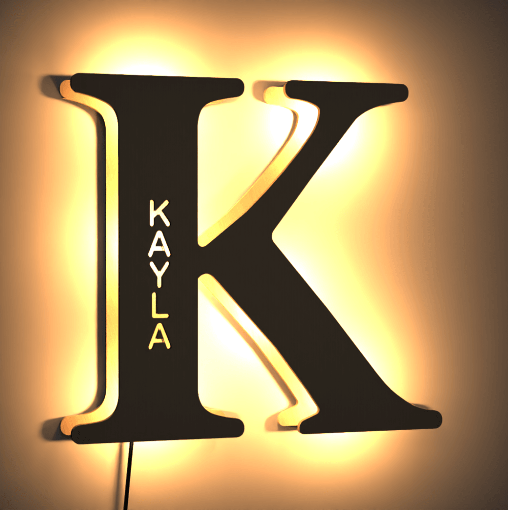 Light up Letters Custom Woodcut Alphabet Wall Light Night Light