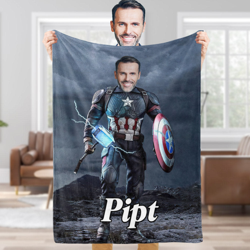 Custom Face Blanket Personalized Photo and Text Hammer Captain America ...