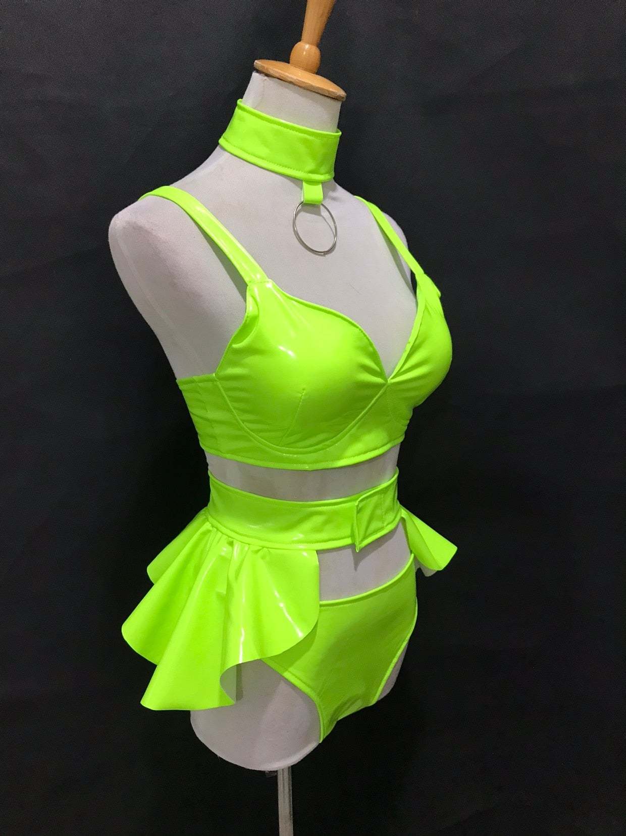 Fluorescent Color Nightclub Bikini Performance Clothing Suit Rave Out