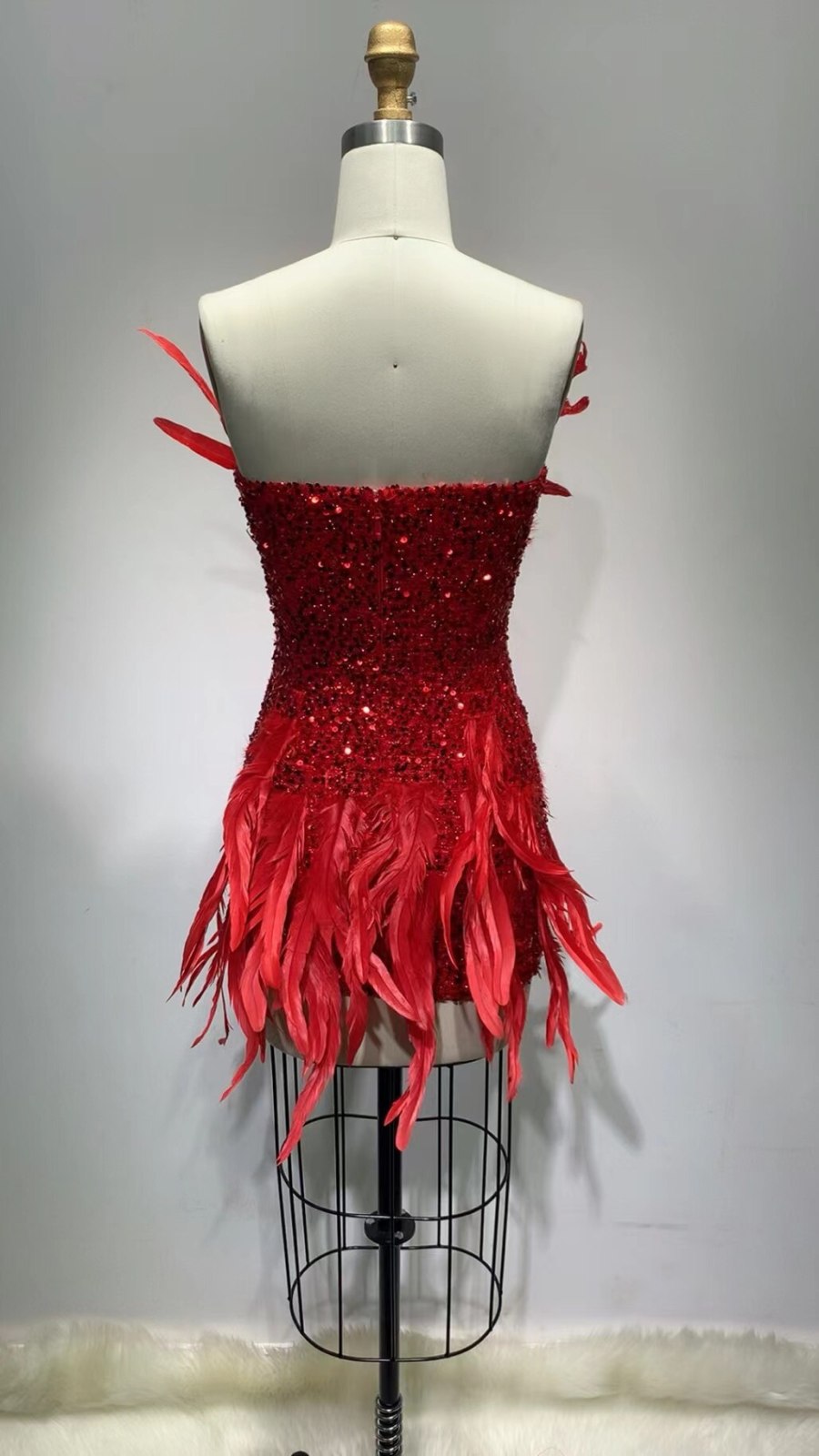 Red Fire Phoenix Goddess Dress Gorgeous Feathers Dazzling Diamonds St