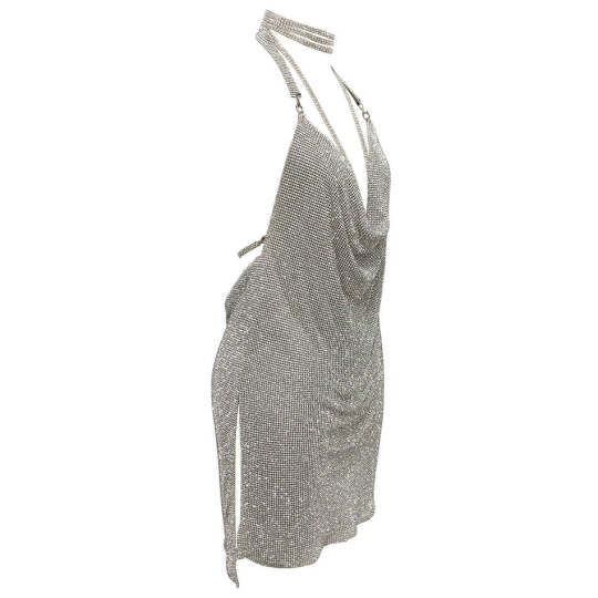 S Curve Handmade Backless Crystal Metal Mesh Dress Chain Halter Rhine