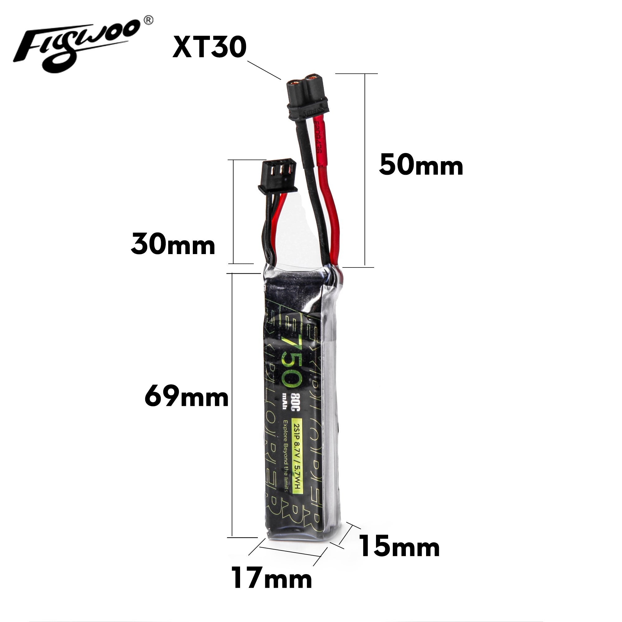 2PCS Explorer 750mAh HV 2S 80C Lipo Battery for tiny quad XT30