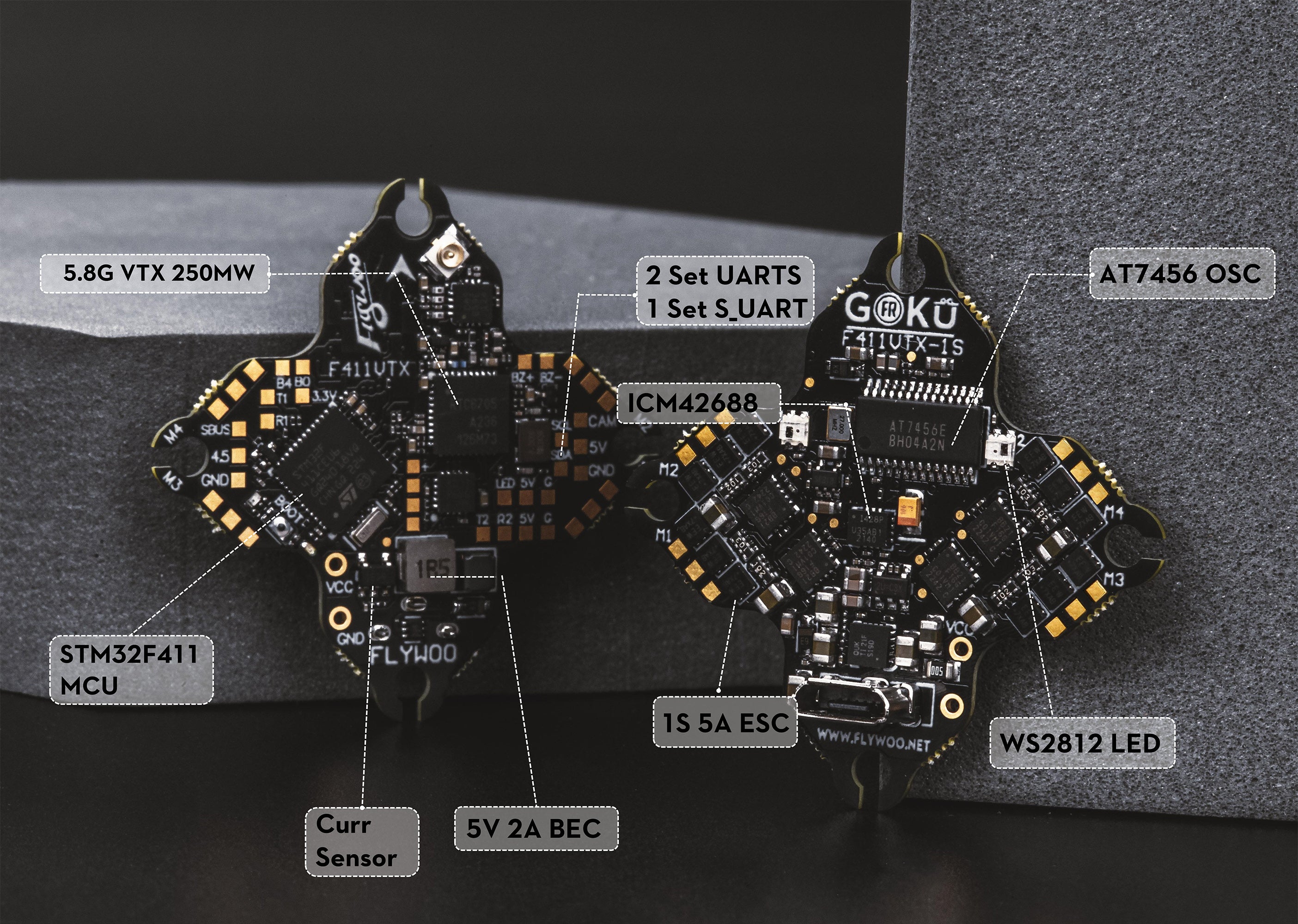 GOKU Versatile F411 VTX 1S 5A AIO V2.0 w/ 250mw vtx , 25.5X25.5