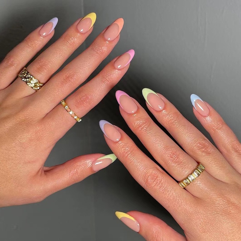 Summer Rainbow French Tip Short Nails Summer Rainbow French Tip Short Nails