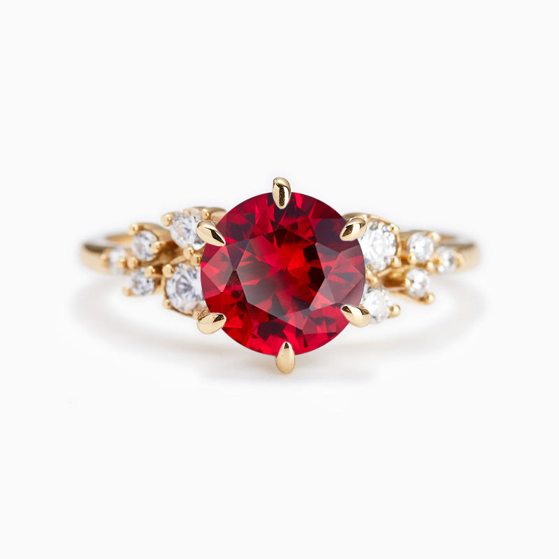Round Promise Engagment Wedding Ruby Ring With Side Accents Floral Style