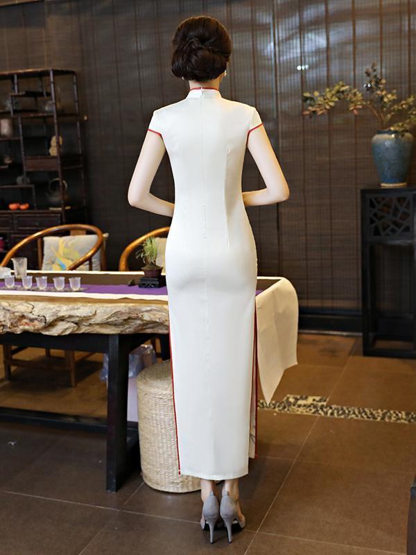 White Lotus Side Split Long Cheongsam