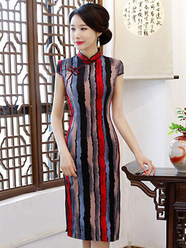Retro Ink Printed Midi Cheongsam