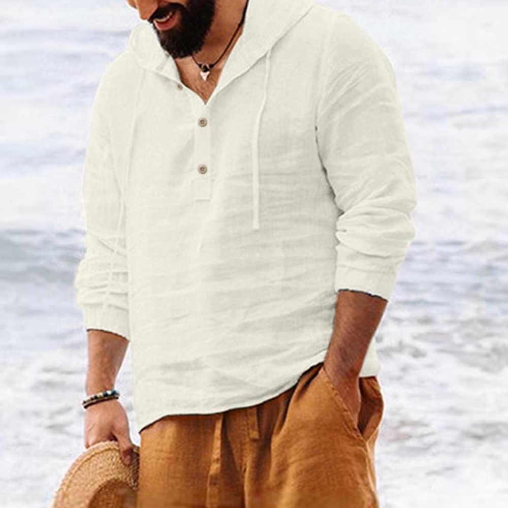 Lucisdream Spring Summer Mens Casual Loose Linen Hoodie