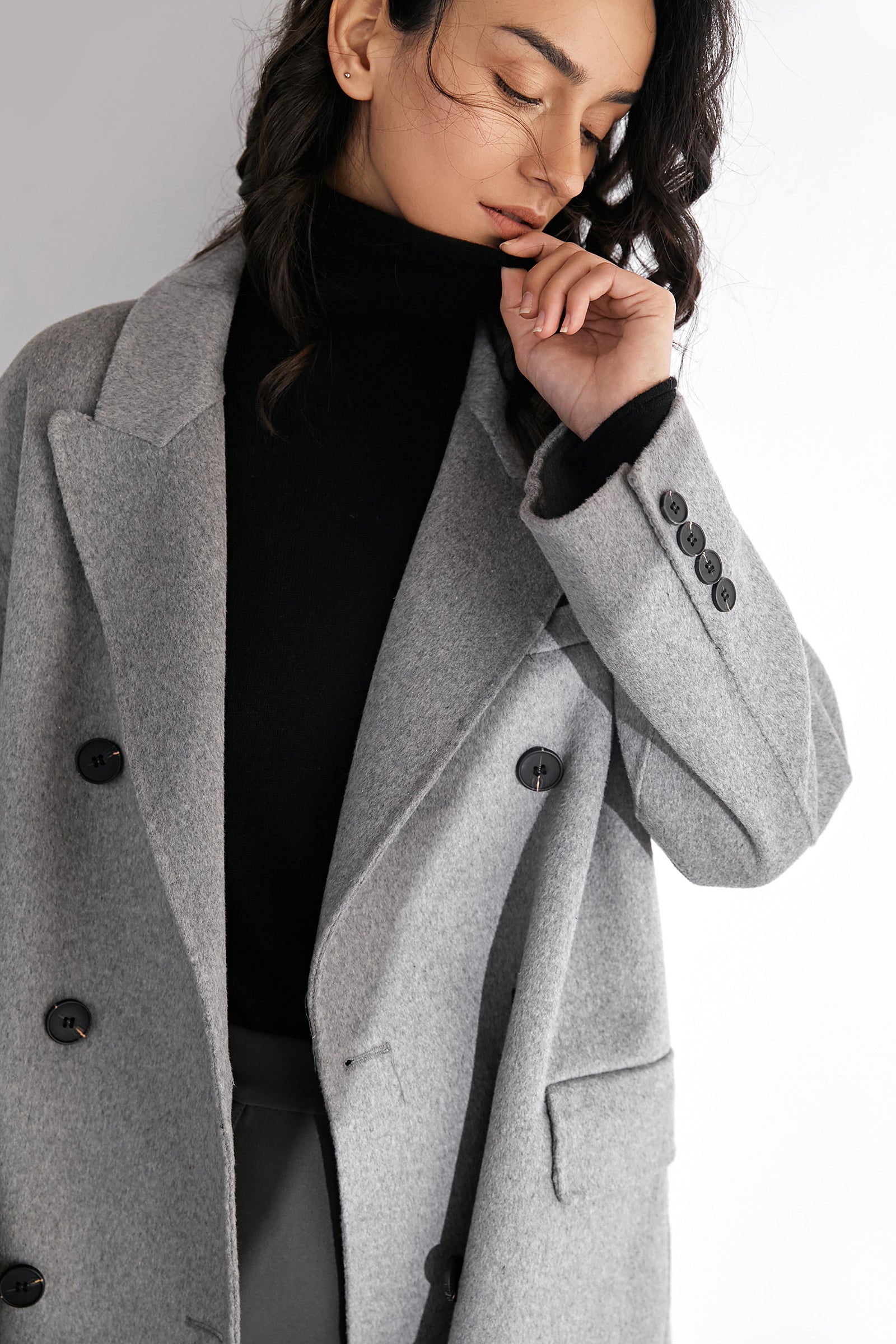 Meridian Light Gray Wool Double-Breasted Oversized Coat-J.ING