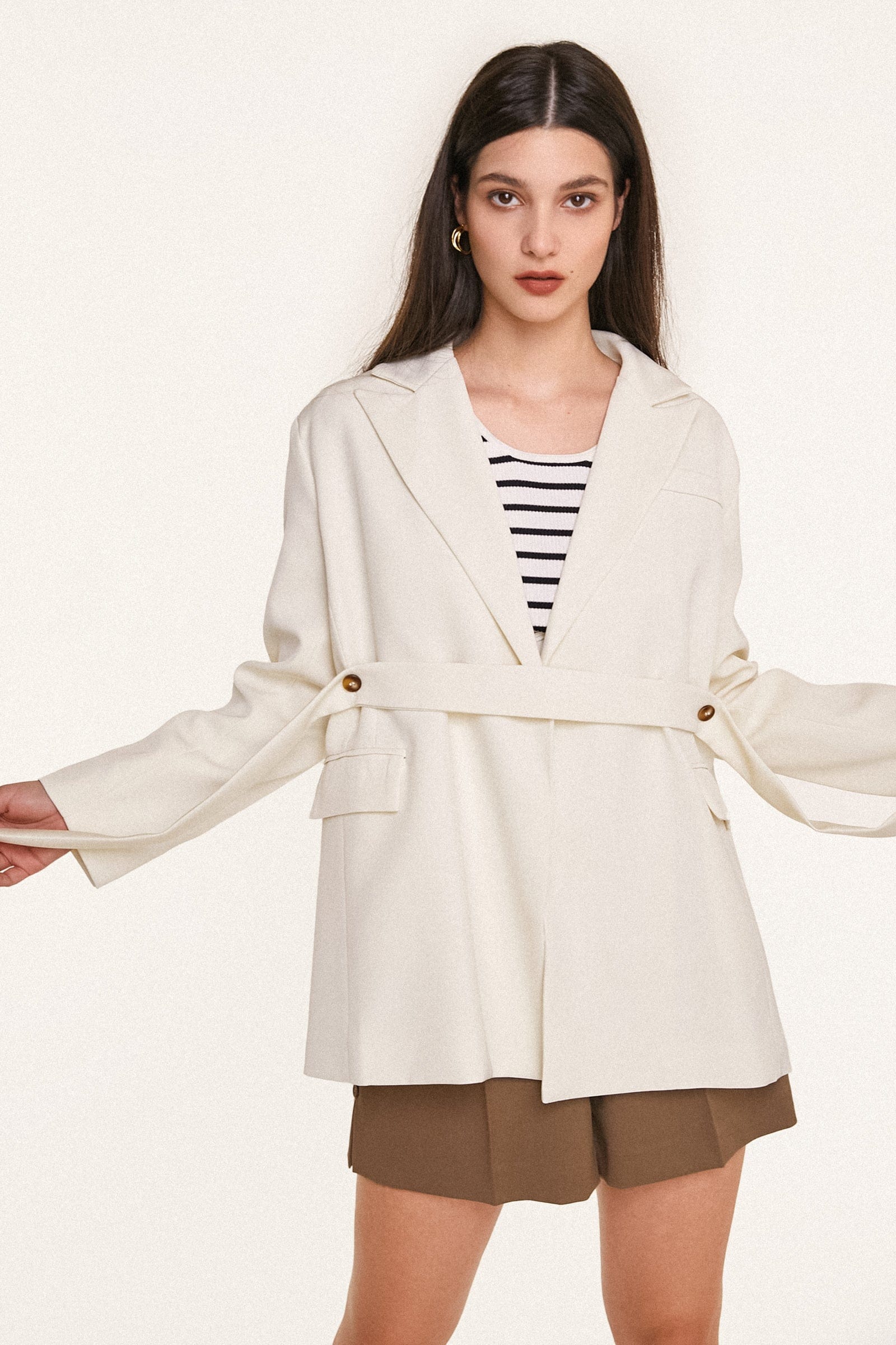 White Strap Detail Oversized Blazer-J.ING