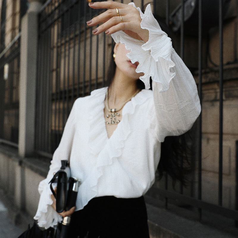 White Hadleigh Ruffle Blouse-J.ING