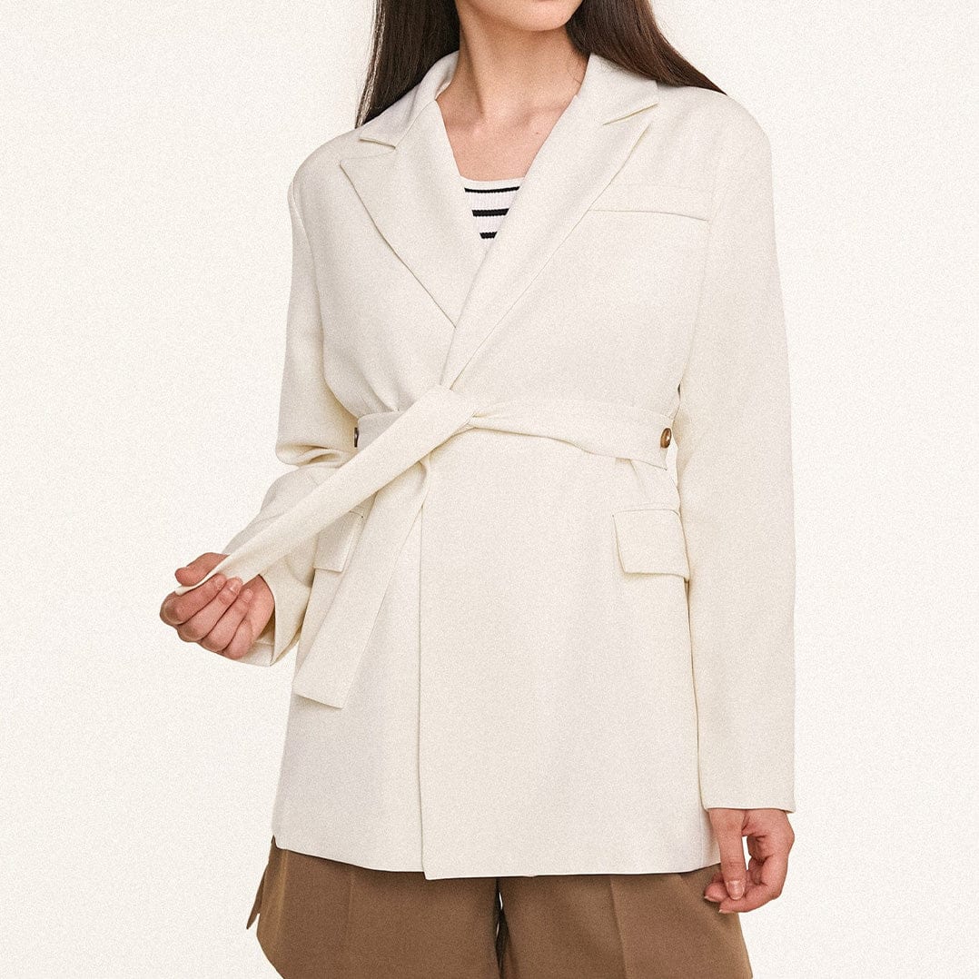 White Strap Detail Oversized Blazer-J.ING