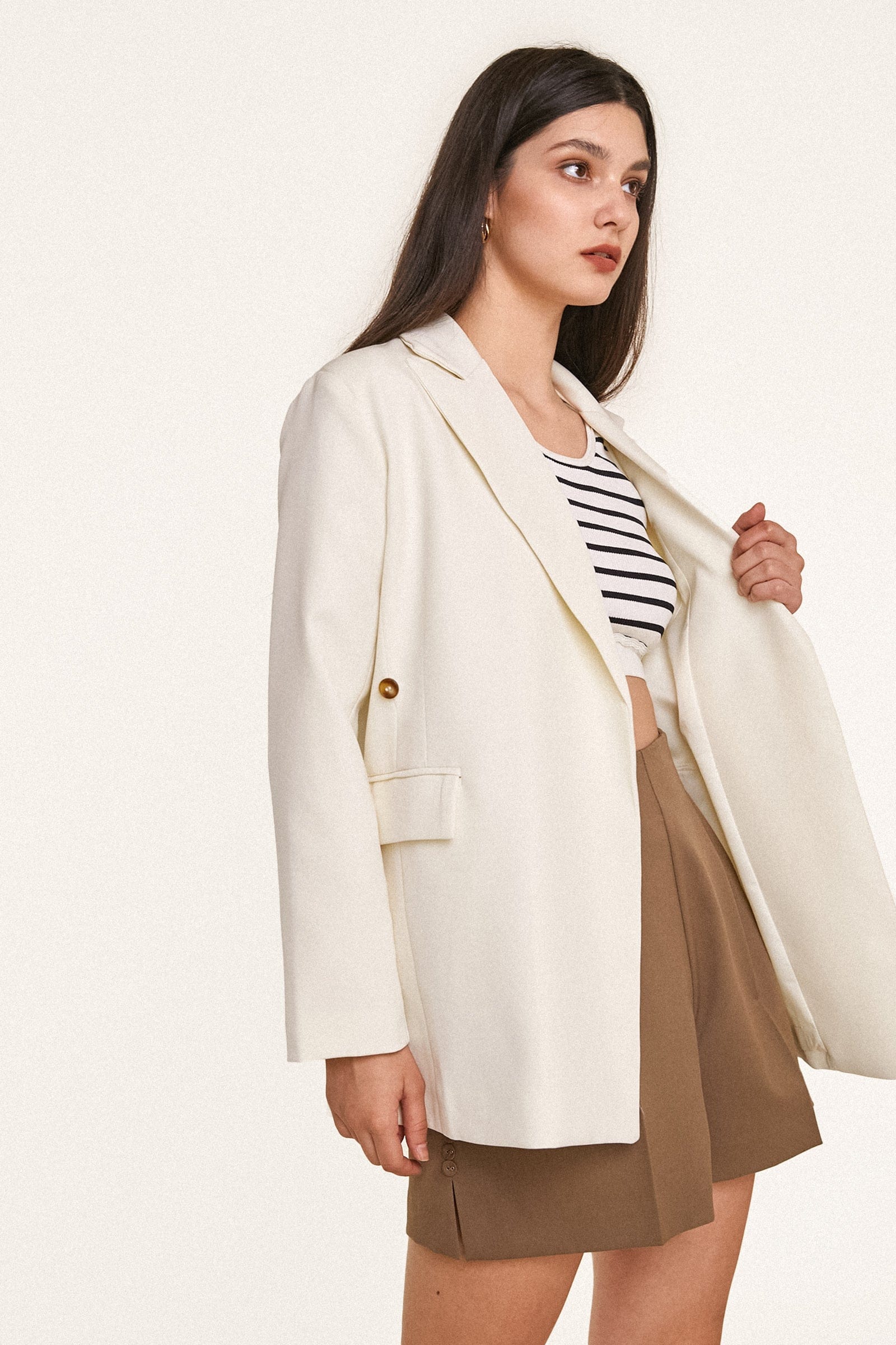 White Strap Detail Oversized Blazer-J.ING
