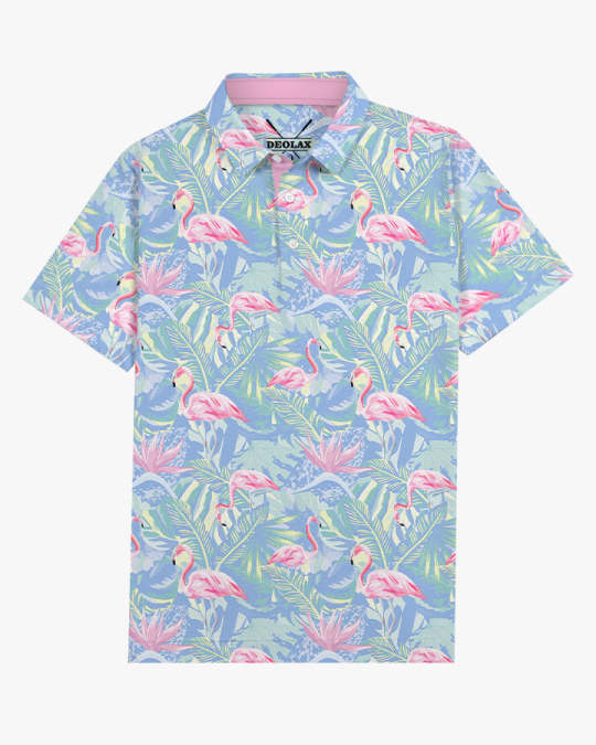 Golf Shirts for Men Funny Flamingo Hawaiian Golf shirts - Deolax
