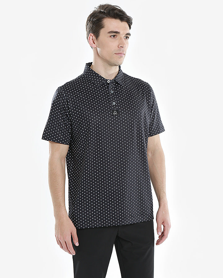 Black Polo Shirt - Polka Dot Print Casual Golf Polo - Deolax Golf Apparel