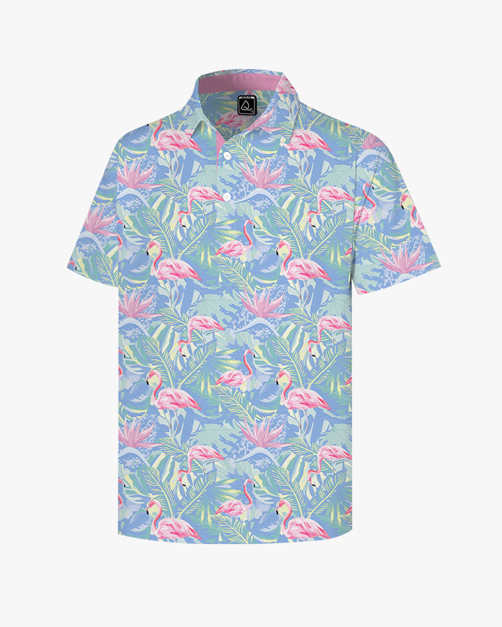 Golf Shirts for Men Funny Flamingo Hawaiian Golf shirts - Deolax