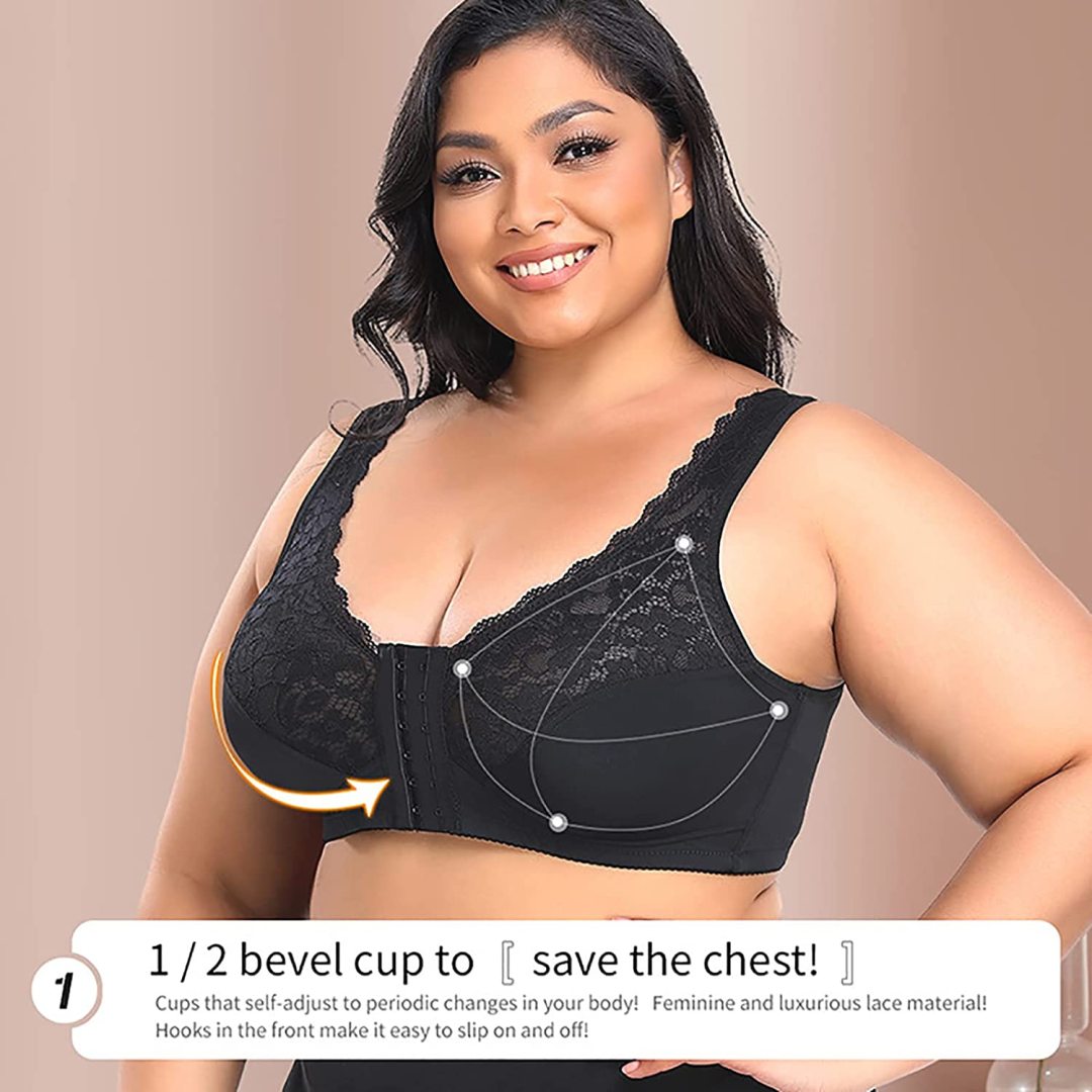 Full Coverage Front Hooks Wireless Lace Bra
