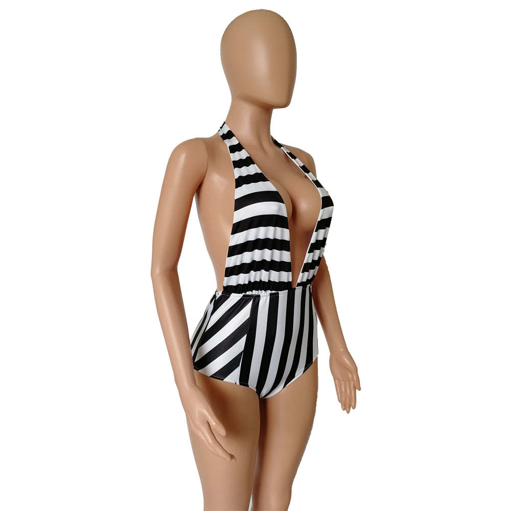Deep V One Piece Stripped Swimsuit