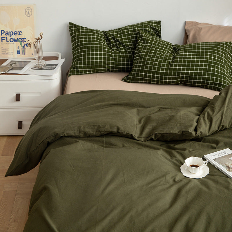 Plaid Bedding Set - Moss Green