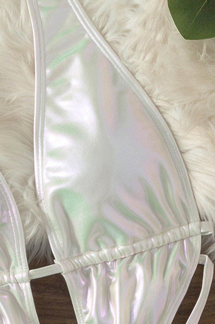 Off White Holographic Deep V-Neck Backless Monokini