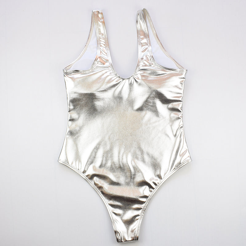 Sexy One-Piece Metallic Swimwear