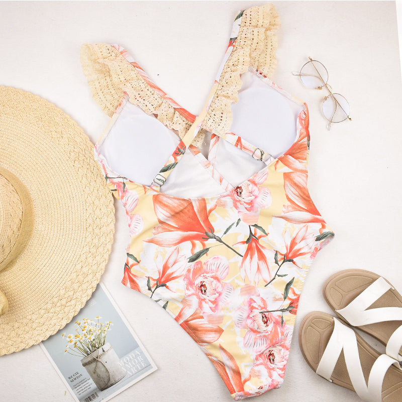 One-Piece Ruffles Floral Swimwear