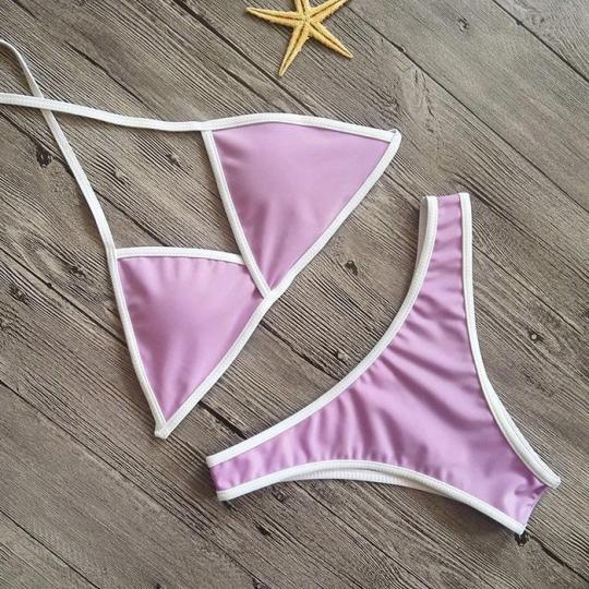 Pure Color Spaghetti Strap Bikini Set