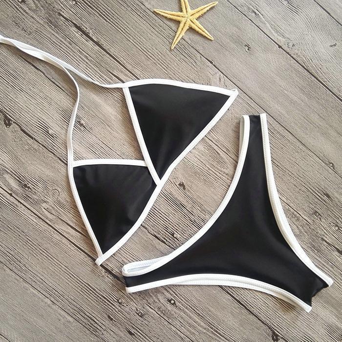 Pure Color Spaghetti Strap Bikini Set