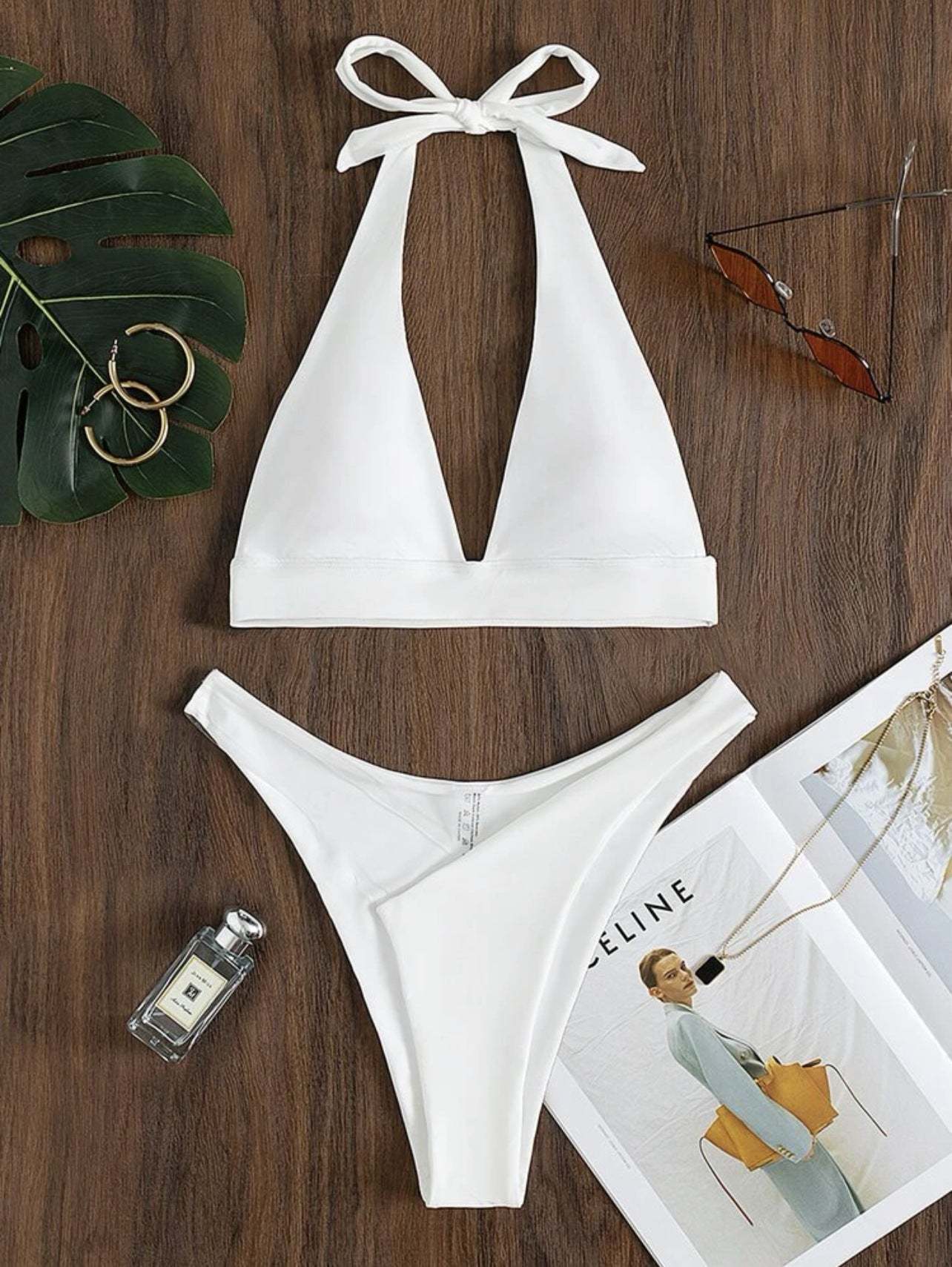 Sheer Strap Halter Bikini Set