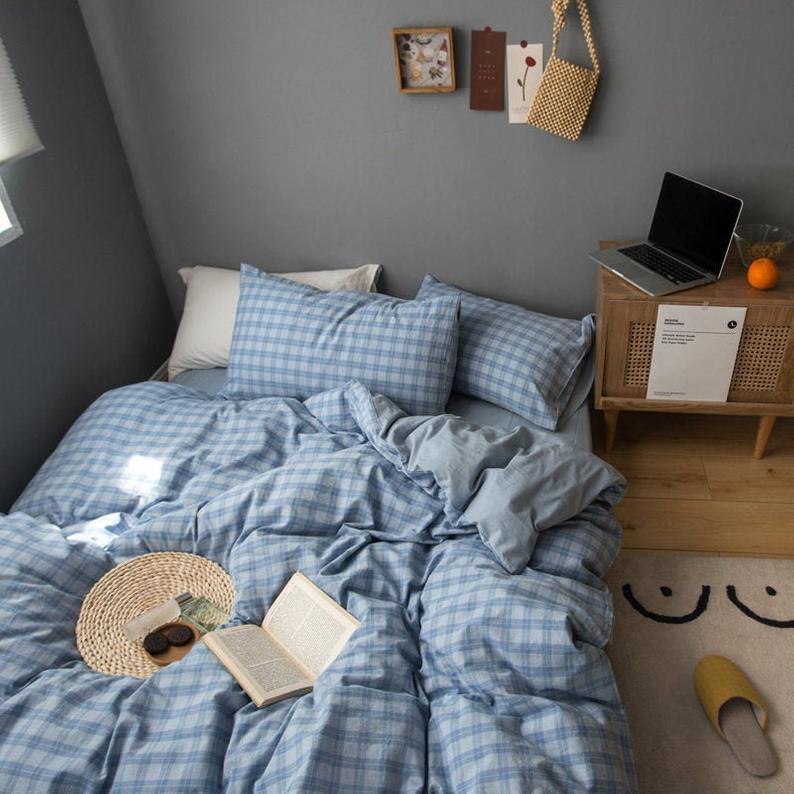 Plaid Bedding Set - Pink